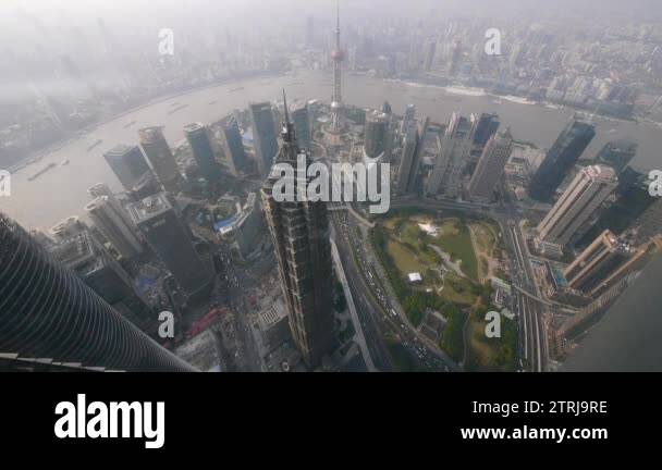 Aug 6,2019:Elevated view of high-rise buildings with river in Shanghai ...