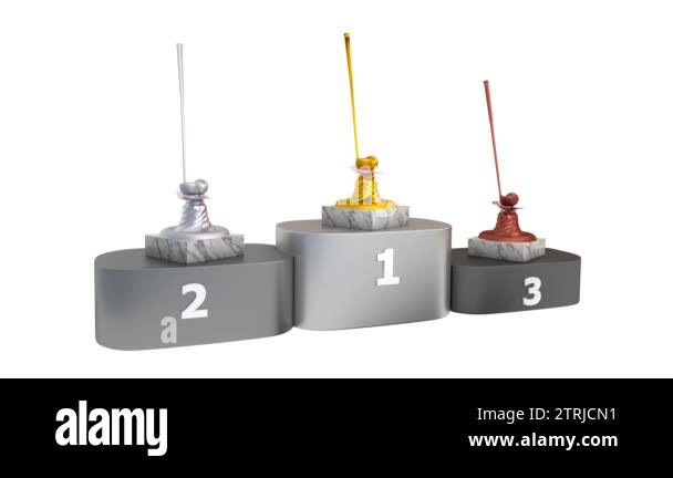 Gold Silver and Bronze Golf Trophies with Club and Ball on Podium in ...