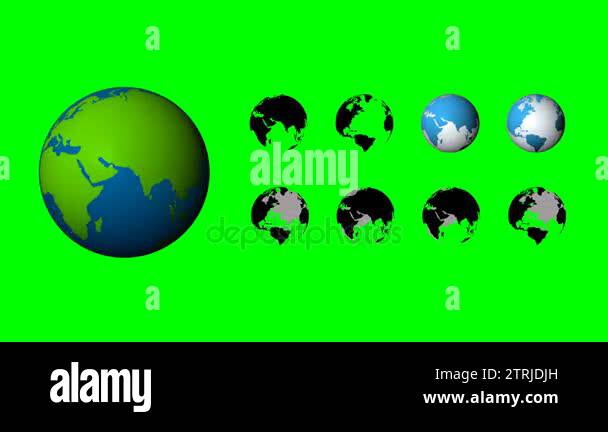 Set of 9 rotate spin global element looped on green screen background ... Set of 9 rotate spin global element looped on green screen background ...