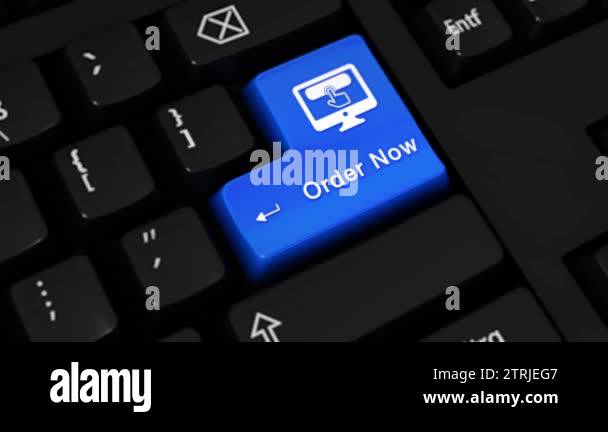 08. Order Now Rotation Motion Enter Button On Computer Keyboard with Text and icon Labeled Stock ...