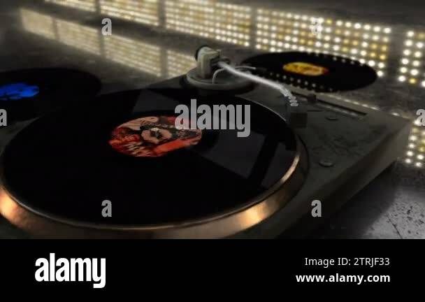 Nostalgic CG animation featuring a grungy turntable with a spinning ...