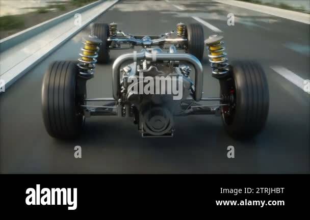 Car chassis with engine on highway. Very fast driving. Auto concept ...