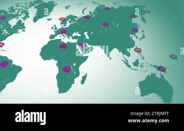 Flat colors - map moving from left to right - speech bubbles ...