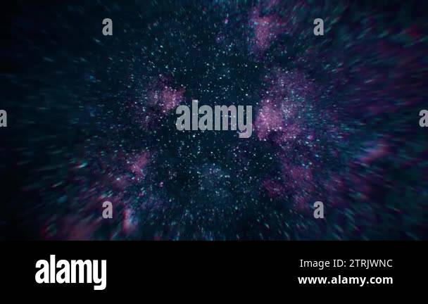 Simulated space flight through scattered large stars. Outer space with ...