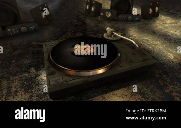 Retro and grungy CG animation featuring various vinyl records coming in ...