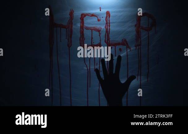 Victim of serial killer asking for help, human shadow behind bloody ...
