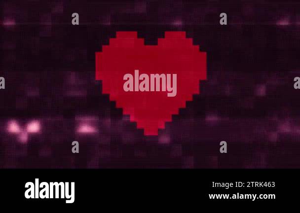 pixel heart on computer glitched interference noise screen animation ...