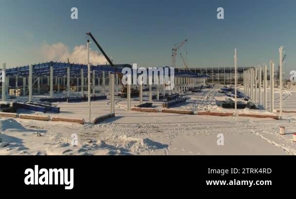 Construction of a modern factory or warehouse, modern industrial ...