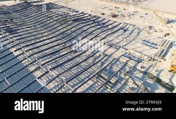 Modern storehouse construction site, the structural steel structure of ...