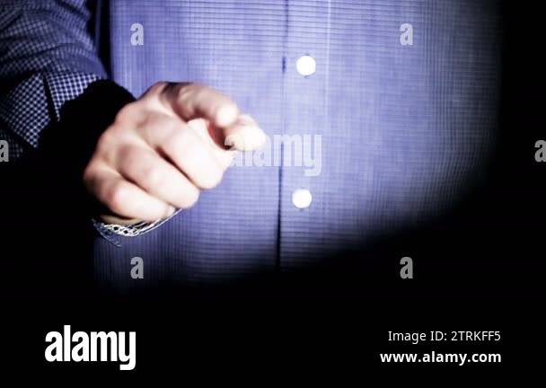 Businessman working on holographic interface. Financial. Blue. Man ...