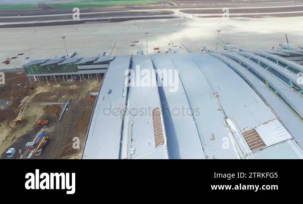 Aerial view of the modern international airport terminal. Traveling ...