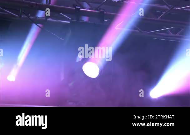 Stage lights at the concert with fog, Stage lights on a console ...