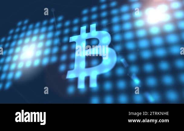 bitcoin cryptocurrency icon animation blue digital world map technology ...