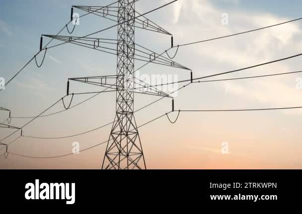 Electricity pylons and lines on a beautiful sky. high voltage ...