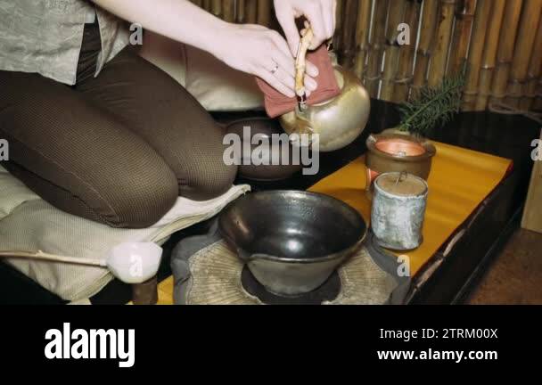 Tea ceremony. Brewing tea in the style of the Tang dynasty. A staged ...