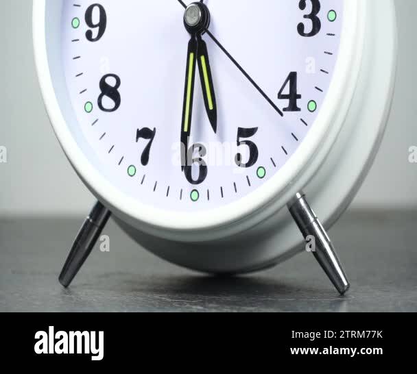 White clock walking time on large analog clock face, Close up Stock ...