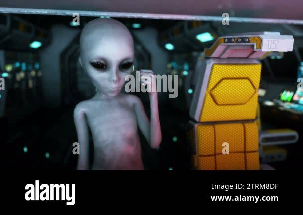 Alien in space ship. hand reaching out with Earth planet. UFO ...