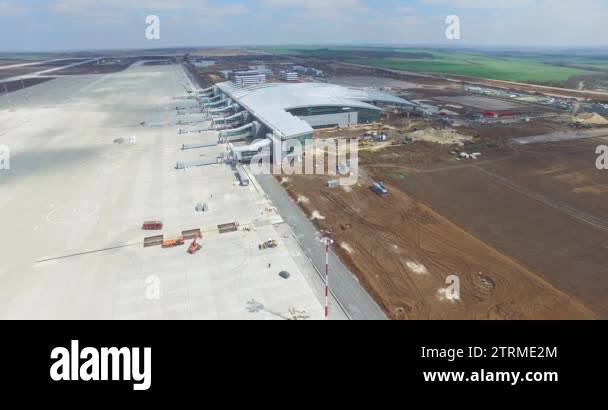 Aerial view of the modern international airport terminal. Traveling ...