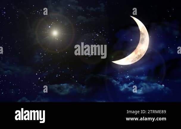 Beautiful lens flare effect in moon night background Stock Video ...