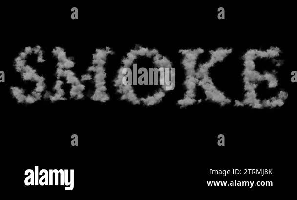 smoke word made by floating smoke steam through space on black ...