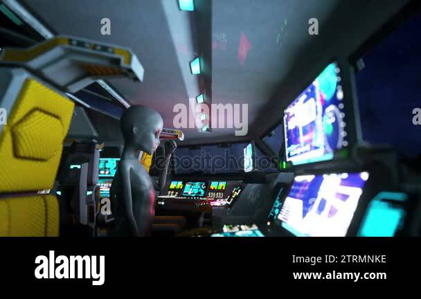 Alien in space ship. hand reaching out with Earth planet. UFO ...