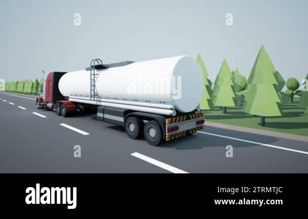 Back view camera follows American petrol or oil tanker truck when ...