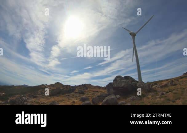 Eco Theme, wind turbine, detailed on top of mountain, vegetation and ...