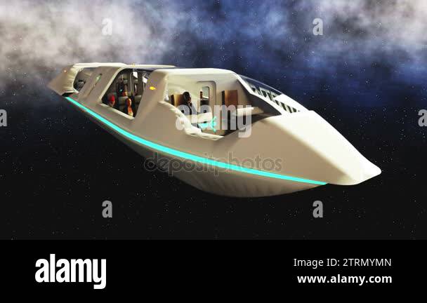 futuristic passenger bus flying in space. Transport of the future ...