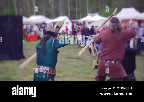 Medieval Archers Shoot at Target Crowd of Viewers is Watching ...