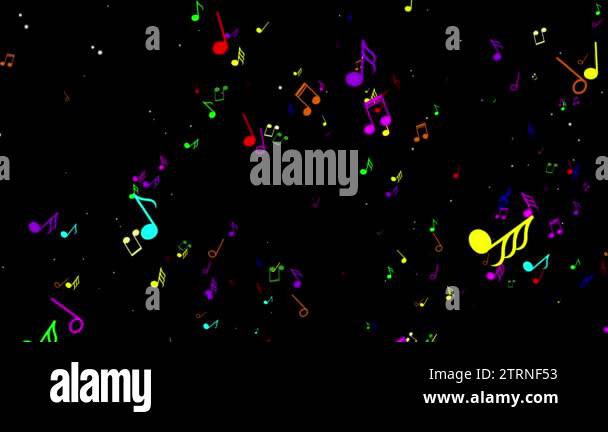 Animated a lot of colorful music notes. Black background Stock Video ...