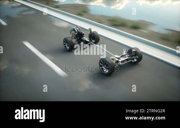 Car chassis with engine on highway. Very fast driving. Auto concept ...