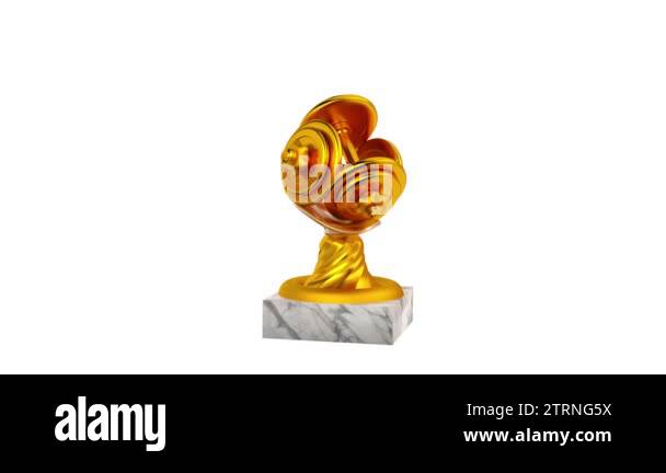 Dumbbell Gold Trophy with Marble Bases in Infinite Rotation on a white ...