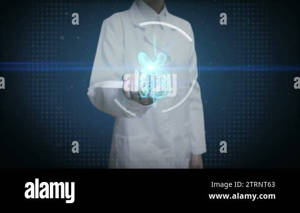 Female doctor touching digital screen, Zooming body scanning internal ...