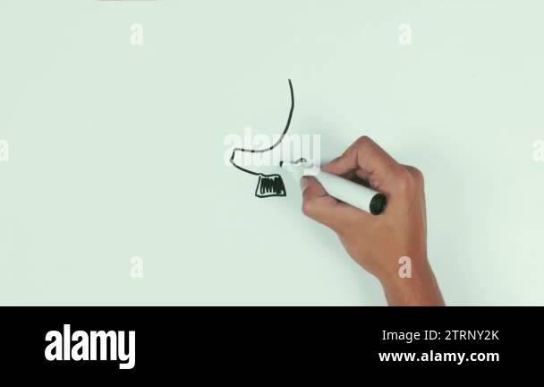 Man draw adolf hitler face caricature with black marker pen on ...