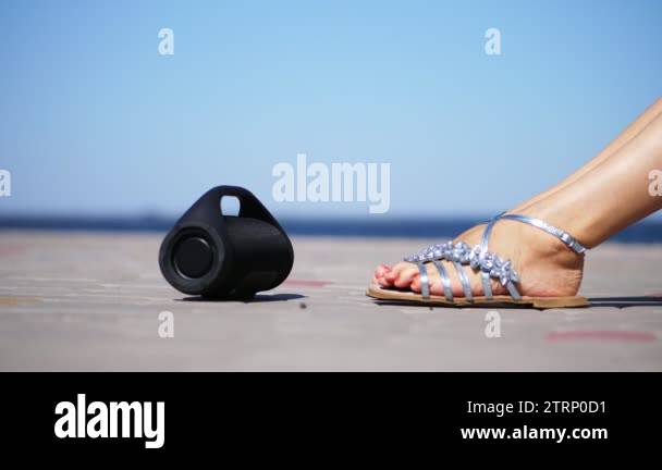 close-up, mini music bluetooth portable black cylinder wireless ...