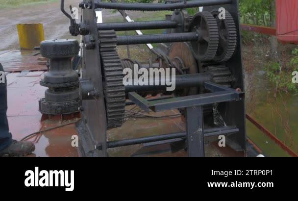 Mooring winch on in the stern of the vessel. Winch on a deck of ship in ...