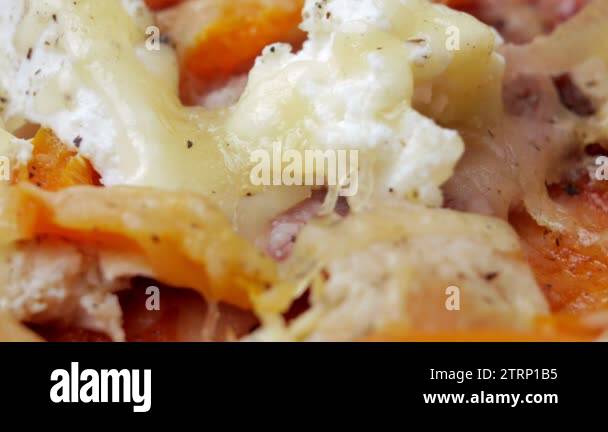 Macro photography of pizza with different types of cheese and tomatoes ...