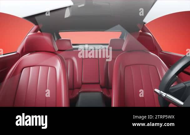 red leather interior of luxury black sport car . realistic 4K animation ...