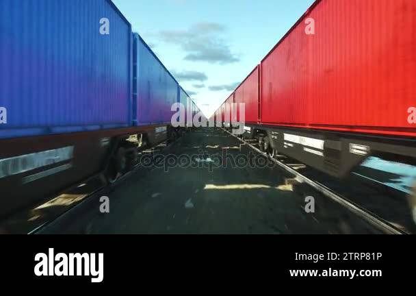 Freight train with cargo containers. Logystic concept. Realistic ...