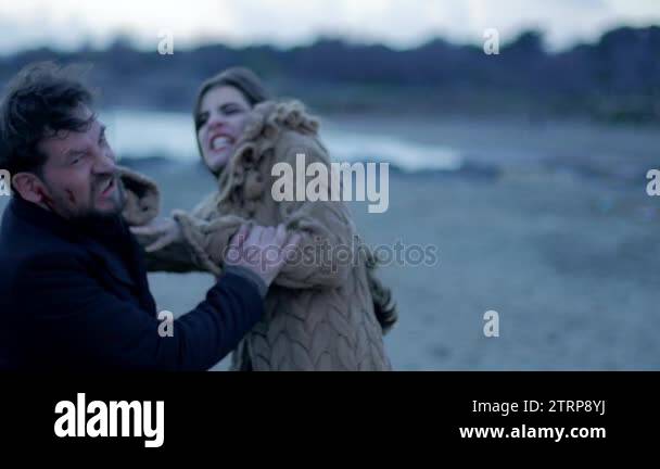 Man running away from angry female vampire slow motion Stock Video ...