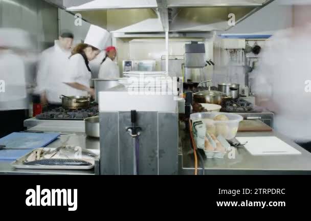 Team of professional chefs preparing food in commercial kitchen Stock ...