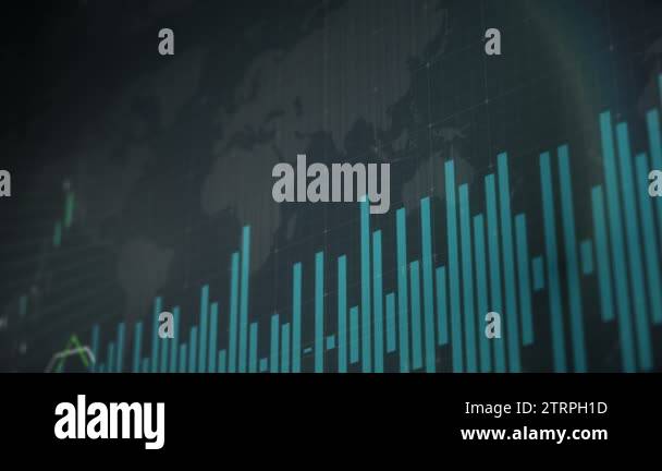 Stock market statistics on screen, line graph showing fluctuations on ...
