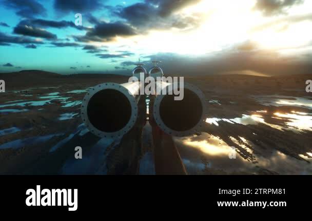 oil, gas valve. Pipeline in desert. Oil concept. Realistic cinematic 4k ...