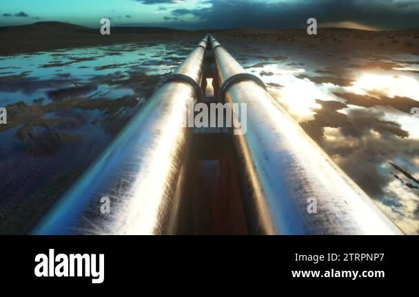 Pipeline transportation oil, natural gas or water in metal pipe. Oil ...