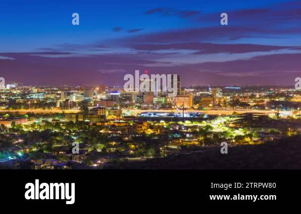 Tucson, Arizona, USA downtown skyline with Sentinel Peak at dawn Stock ...