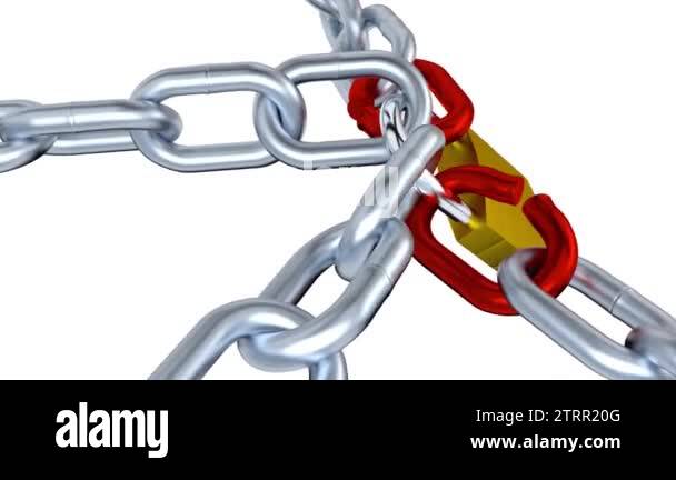 One Padlock Locks Four Metallic Chains with Two Red Stressed Links with ...