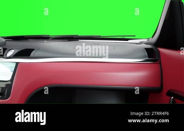 red leather interior of luxury black sport car. Green screen footage ...