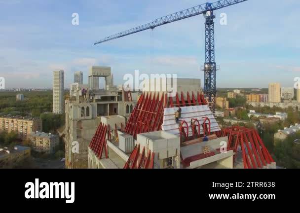 Cityscape with building site of residential complex Stock Video Footage ...