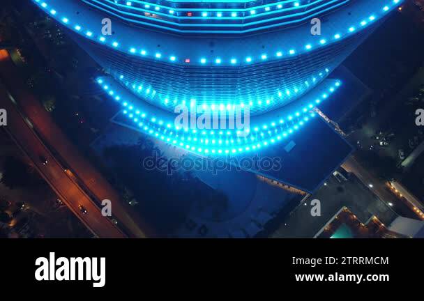 building with blue neon lights 4k 24p Stock Video Footage - Alamy