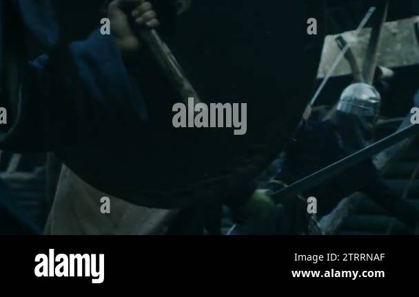 Medieval Battle Reenactment. Violent Tribe of Warriors Attack Guards ...